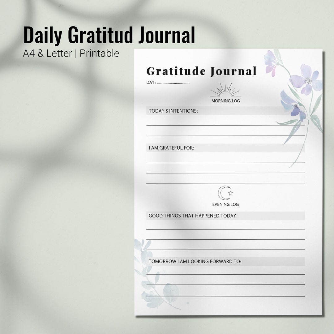 Daily Gratitude Journal Printable Template, Thankfulness Journal ...