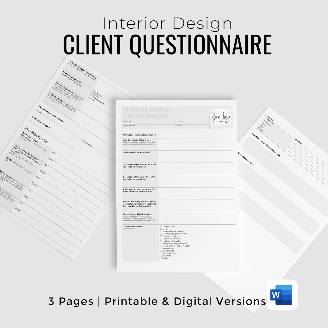 Interior Design Client Questionnaire Template (printable & Digital) - Etsy