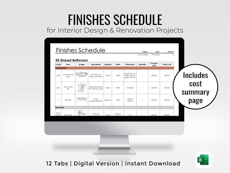 Interior Design Finishes Schedule Specifications Template - Etsy Australia