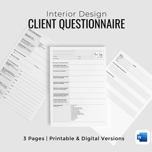 Interior Design Client Questionnaire Template Editable MS - Etsy