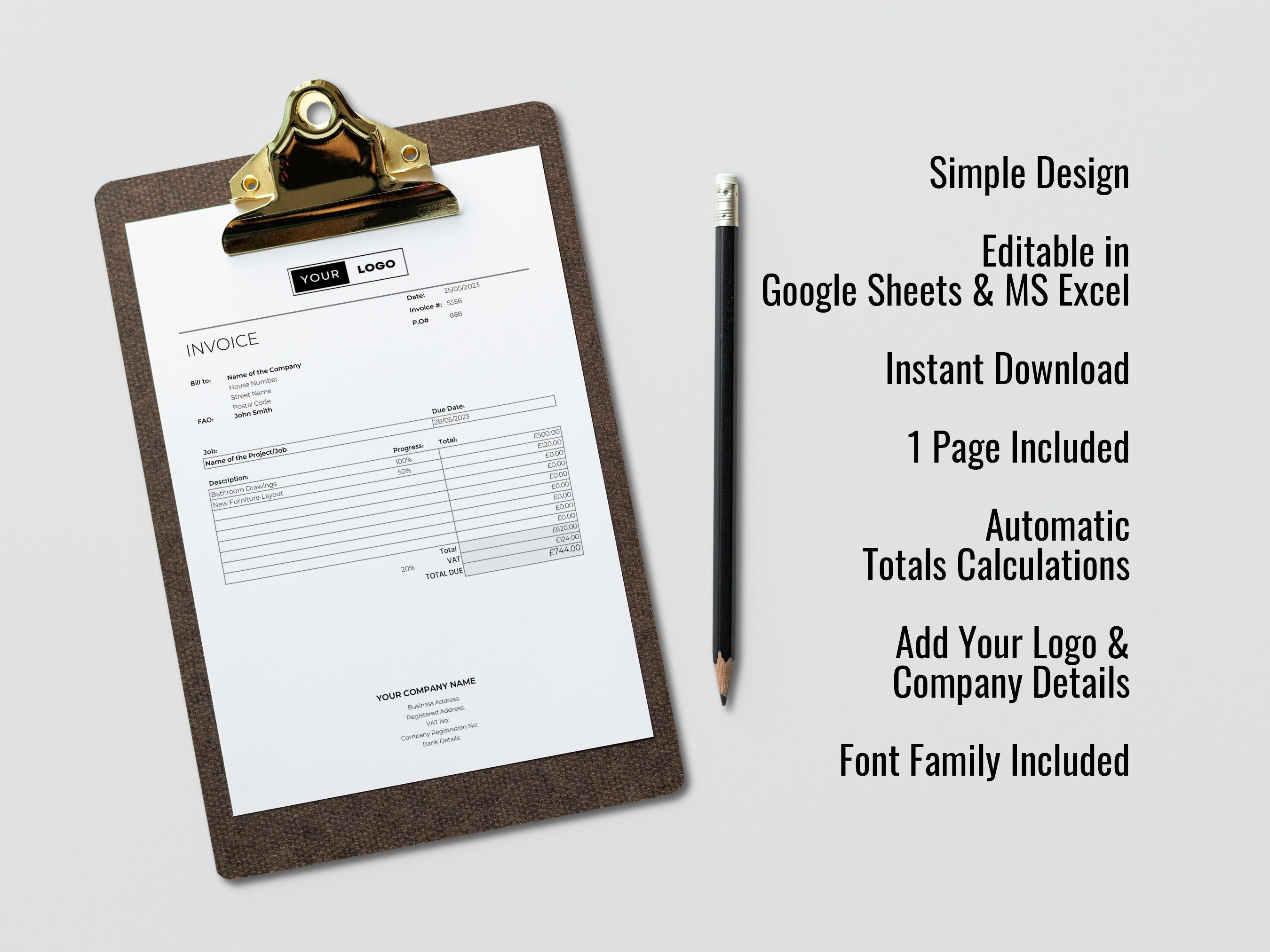 Editable Invoice Template | Digital Download for MS Excel & Google ...