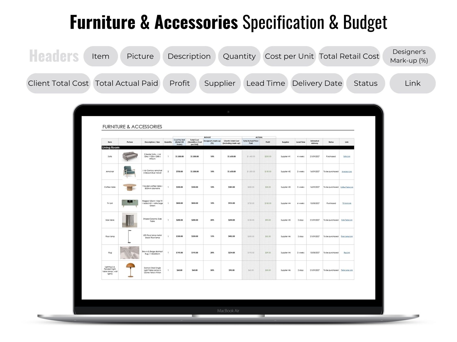 Interior Design Project Pack | All-in-one Template: Finishes ...