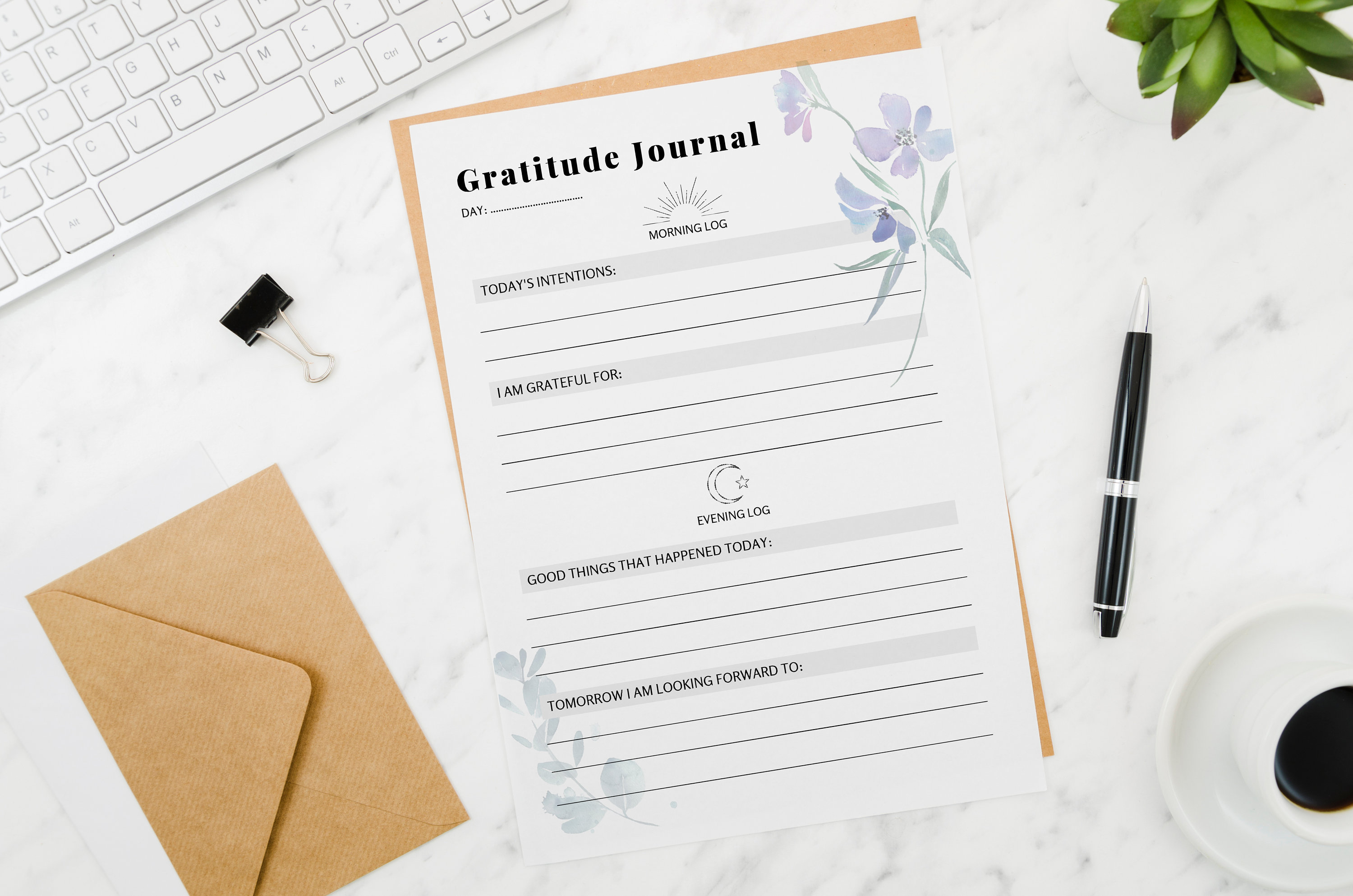 Daily Gratitude Journal Printable Template, Thankfulness Journal ...