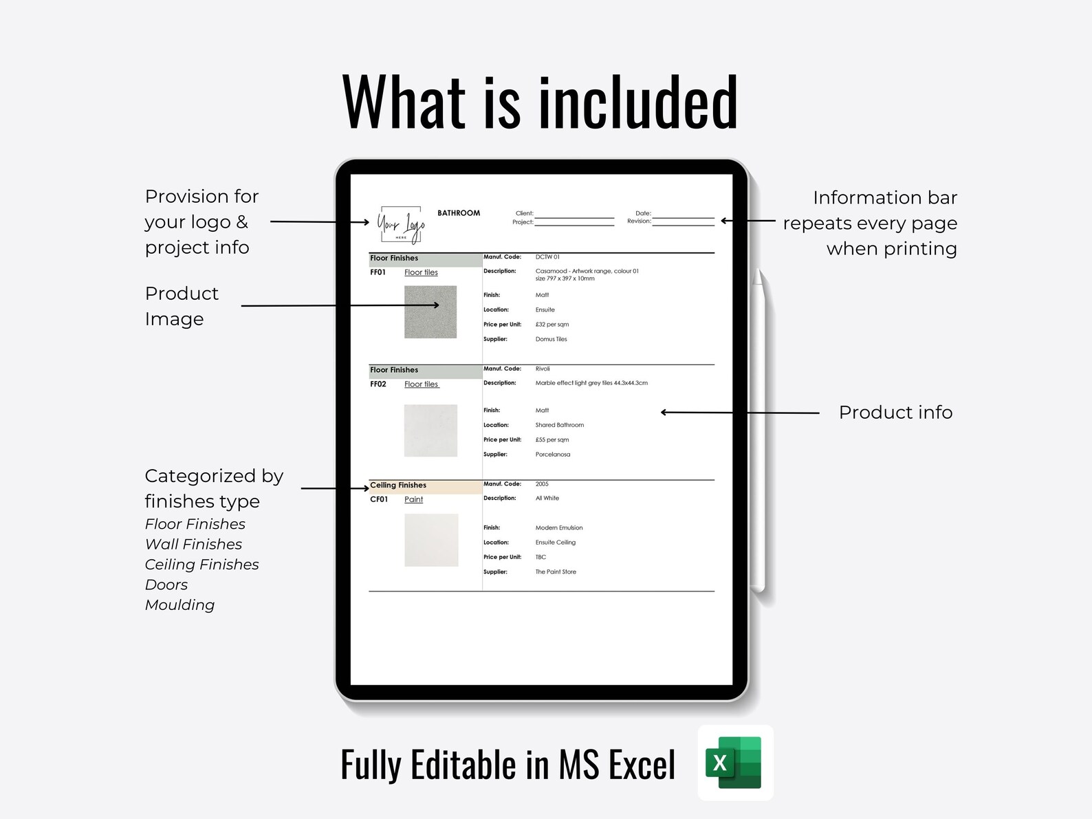 Finishes Schedule Template for Design & Renovation Projects /products ...