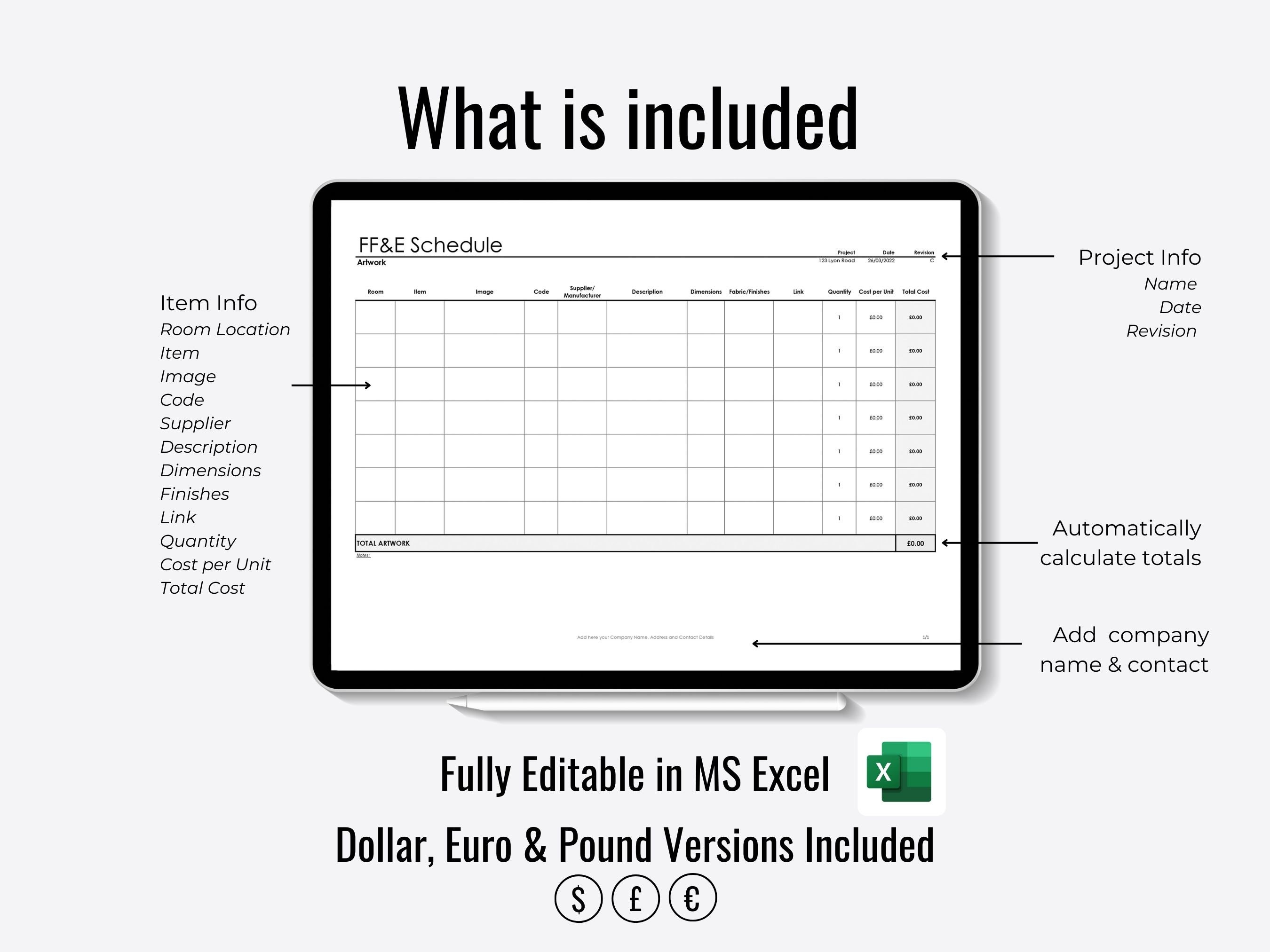 Furniture and Finishes Schedule + Budget for Interior Design ...