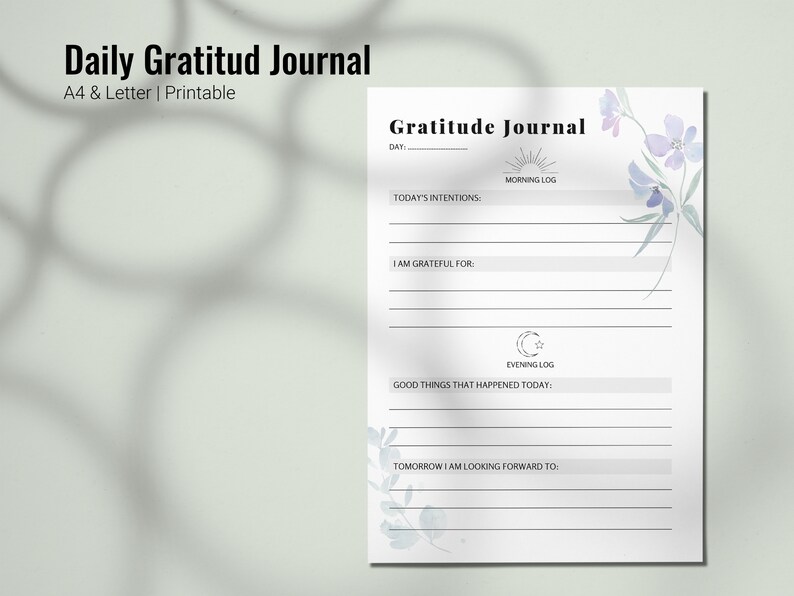 Daily Gratitude Journal Printable Template, Thankfulness Journal ...