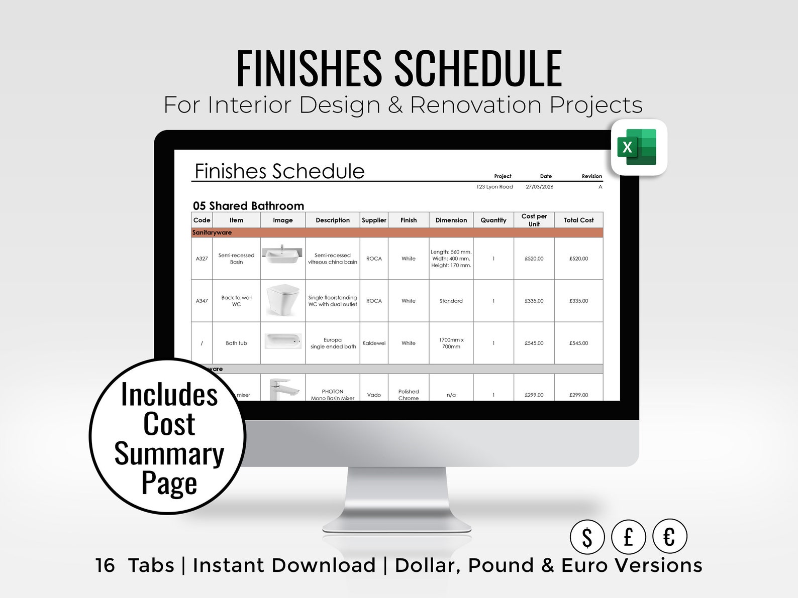 Interior Design Finishes Schedule Specifications Template Excel ...