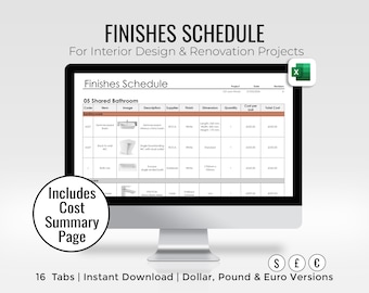 FF&E Schedule Template CUSTOMISABLE Fittings Fixtures - Etsy Canada