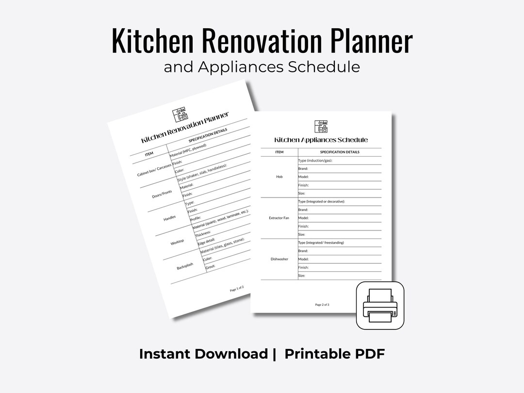 Kitchen Renovation Planner PDF | Printable Kitchen Remodel Organizer ...