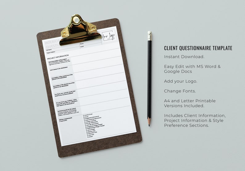 Interior Design Client Questionnaire Template (printable & Digital) - Etsy