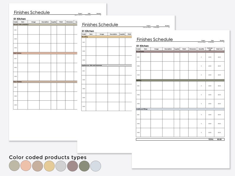 FF&E Schedule Template Interior Design Project / Finishes Schedule for ...
