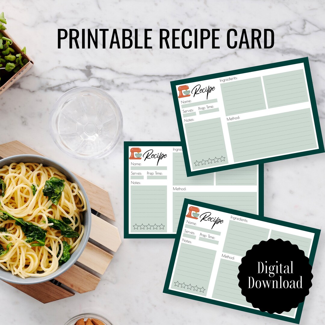 Printable Recipe Card, Recipe Card Set, Recipe Card Template, Recipe ...