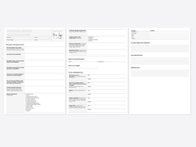 Interior Design Client Questionnaire Template (printable & Digital) - Etsy