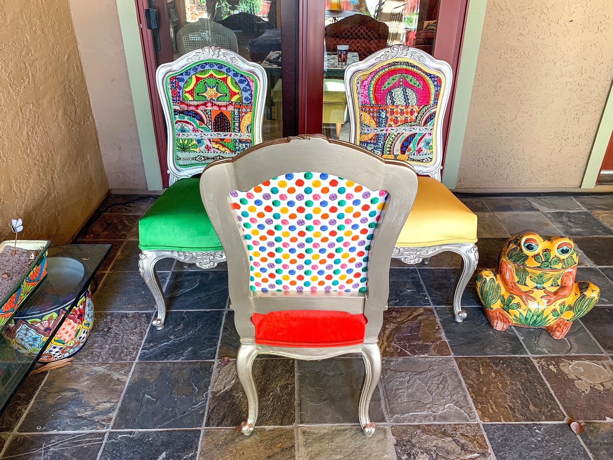 Boho Eclectic Kantha Quilt Dining Chairs - Set of Six - Etsy