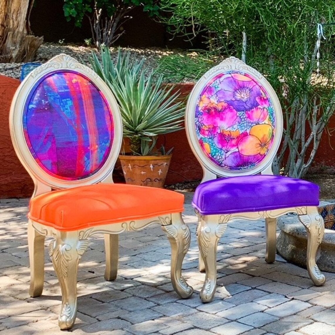 Colorful Boho Eclectic 4 Dining Chair Set - Etsy