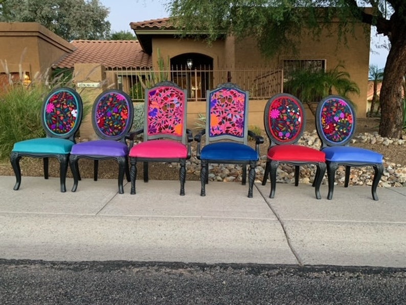 Boho Eclectic Colorful Embroidered Dining Chair Set of Six - Etsy