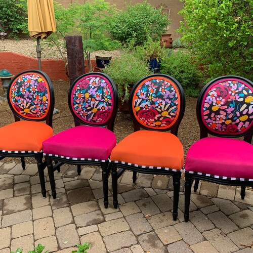 Colorful Boho Eclectic 8 Dining Chair Set - Etsy