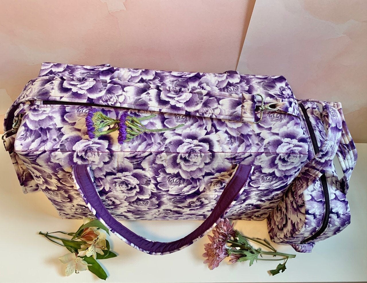 Purple Flower Travel Bag Set | Etsy
