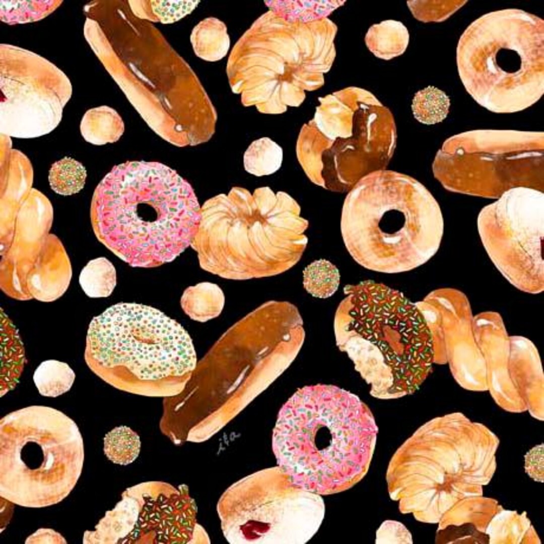 Donuts on Black Fabric by QT Fabrics (perfect Blend Collection) - Sold ...