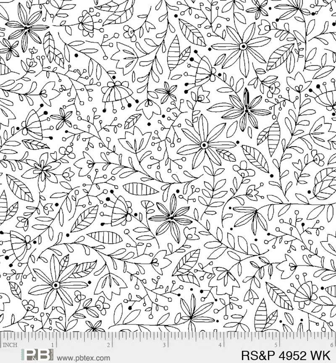 Black Packed Flowers on White Fabric by P&B Textiles (salt Pepper ...