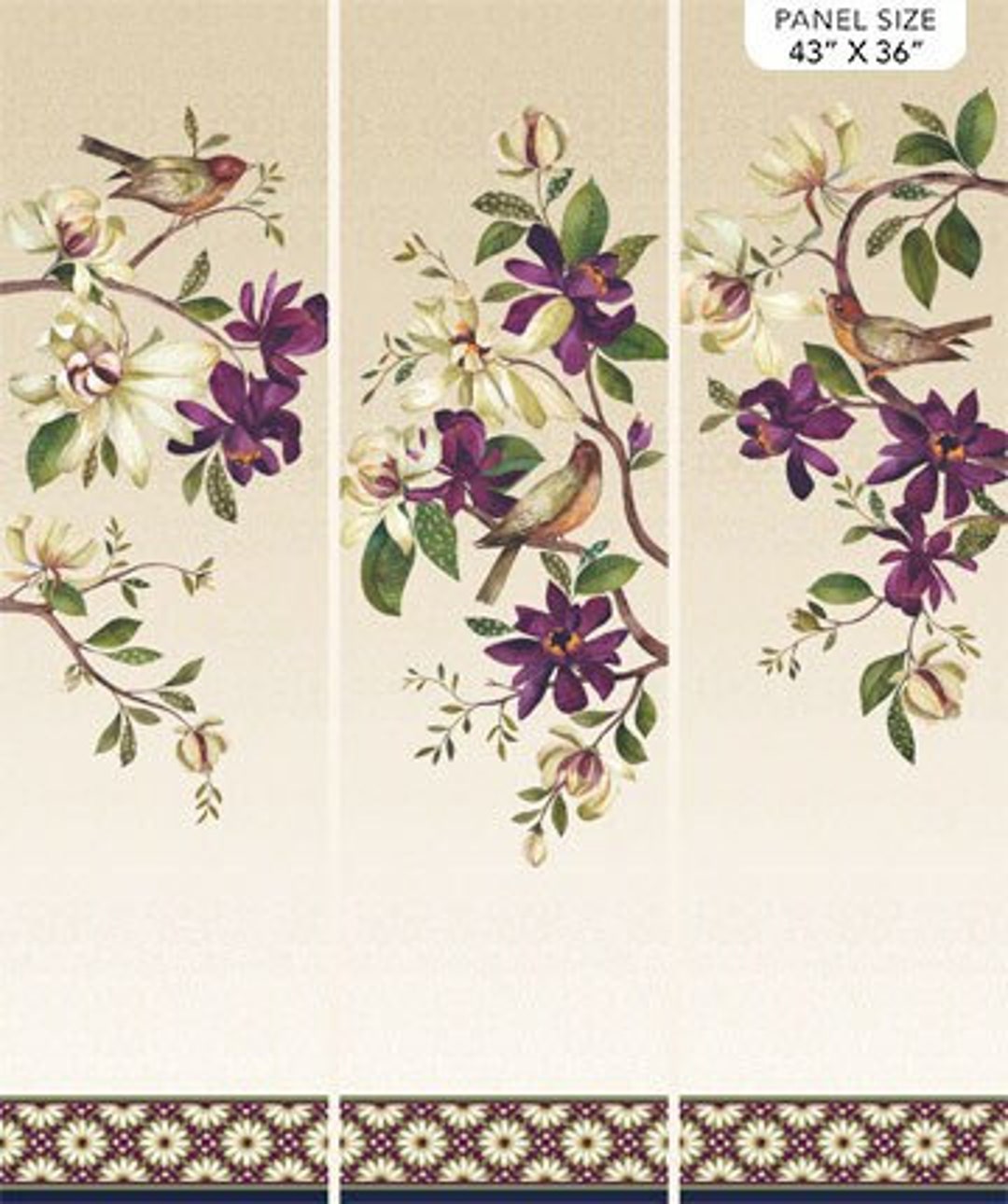 Floral and Bird Fabric Panel by Northcott (avalon Collection)- Sold by ...