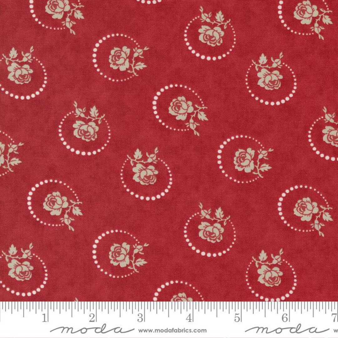 Ruby Red Fabric With Taupe Roses Fabric (ridgewood Collection) From ...