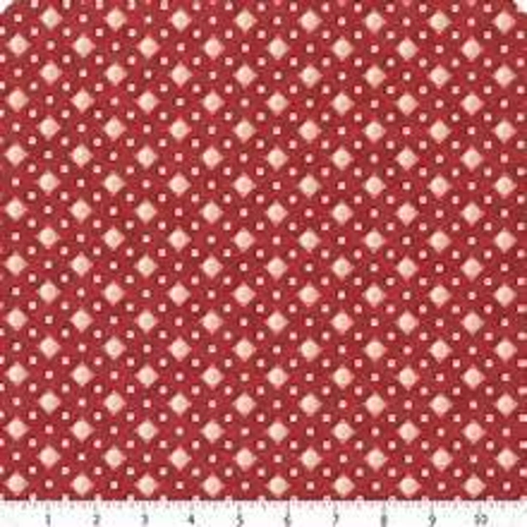 Cherry Red Fabric With Red Squares & Mini Squares Fabric (ridgewood ...