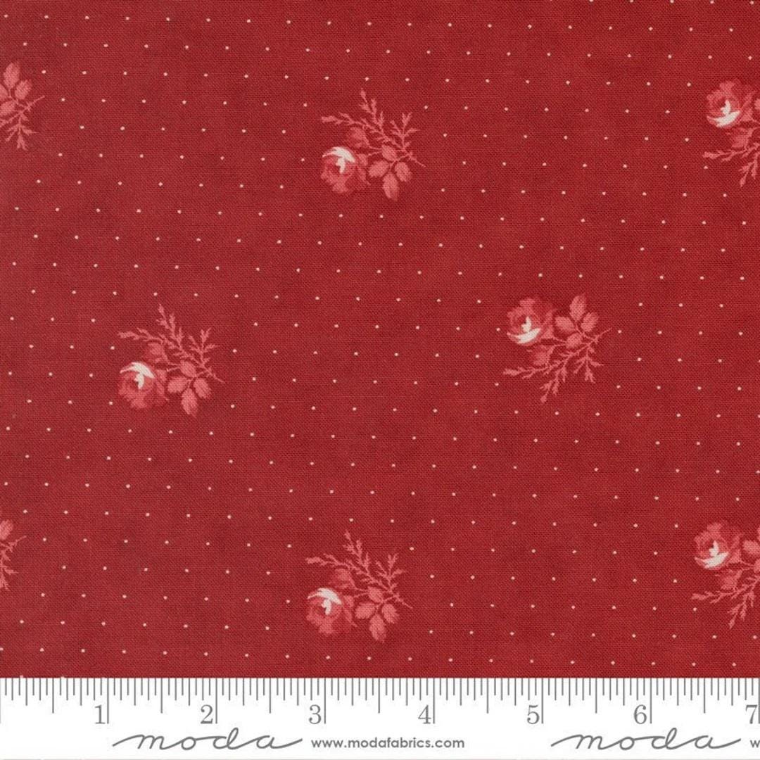 Cherry Red Fabric With Lighter Roses and Dots Fabric ridgewood ...