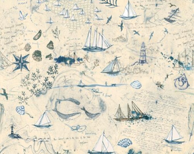 Nautical Drawings on Cream Fabric From Moda (longshore Collection ...