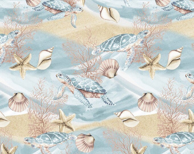 Sea Turtles & Shells Fabric ocean Oasis Collection From Blank Quilting ...