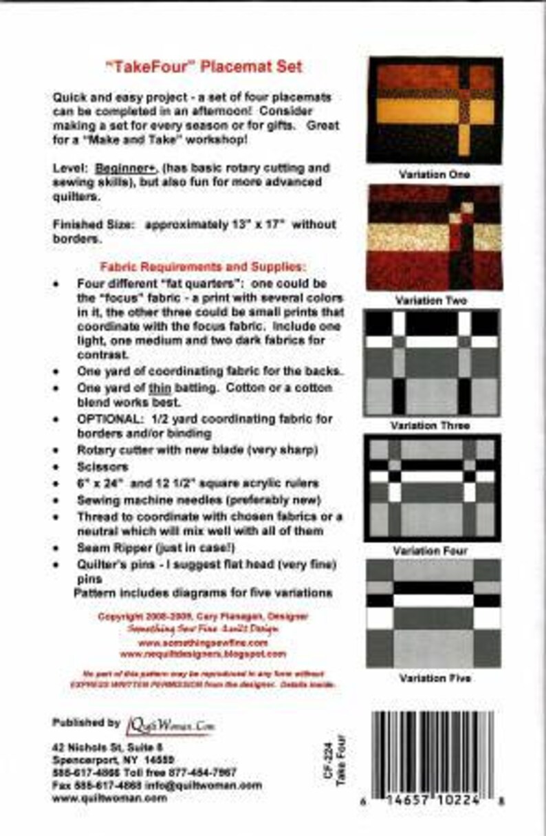 Take Four Fat Quarter Friendly Placemat Set | Etsy