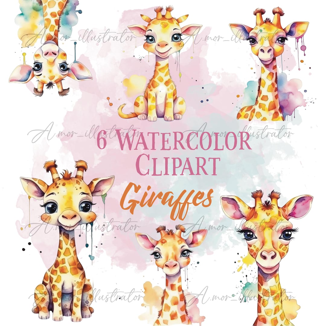 Watercolor Giraffe Clipart, Cute Giraffe Illustration,safari Animal ...