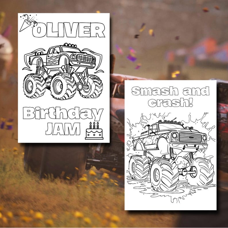 Monster Truck Birthday Coloring Pages - Personalized Name & Age ...