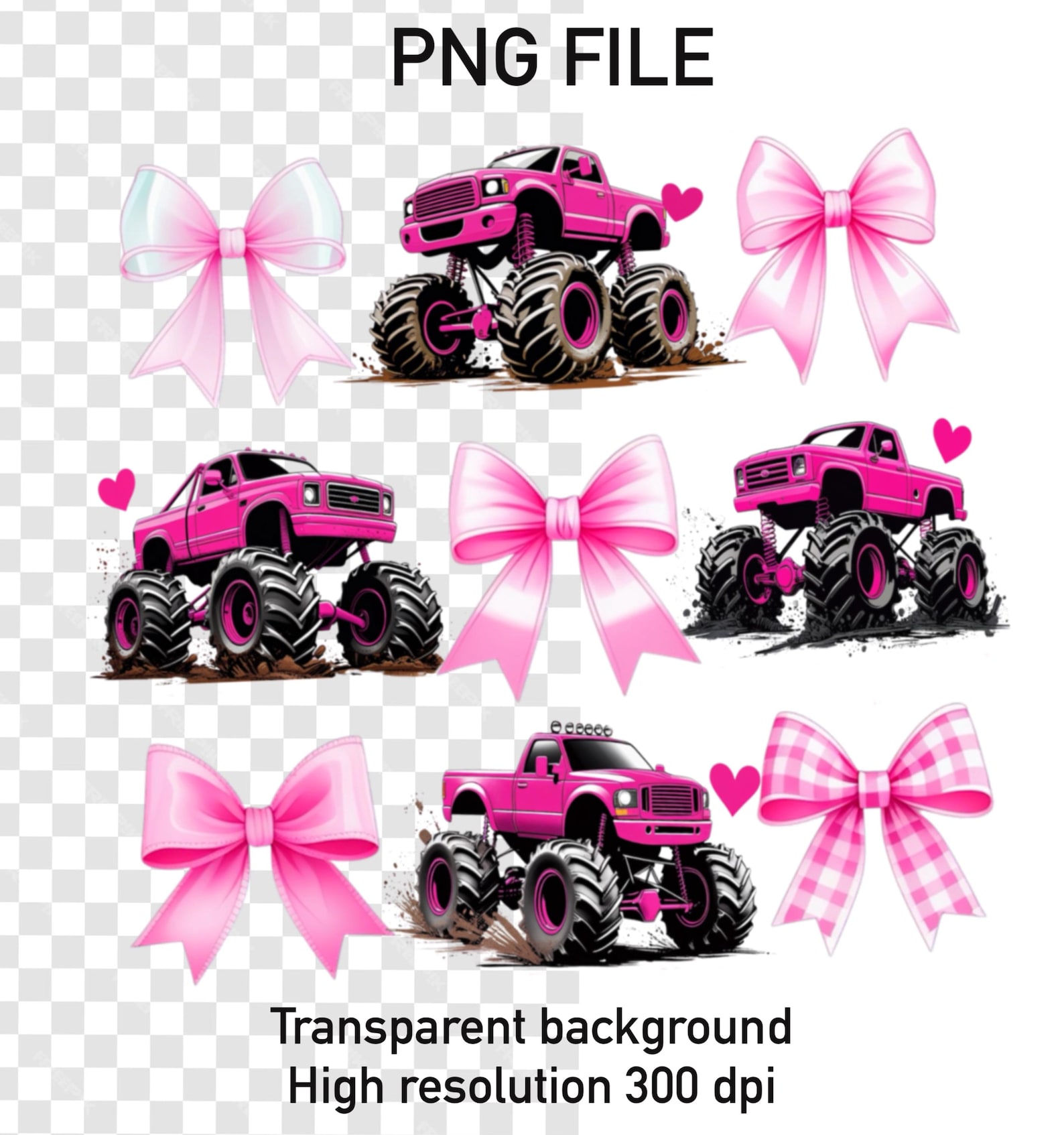 Girls Like Monster Truck Too PNG, Monster Truck Girl Clipart, Bow ...