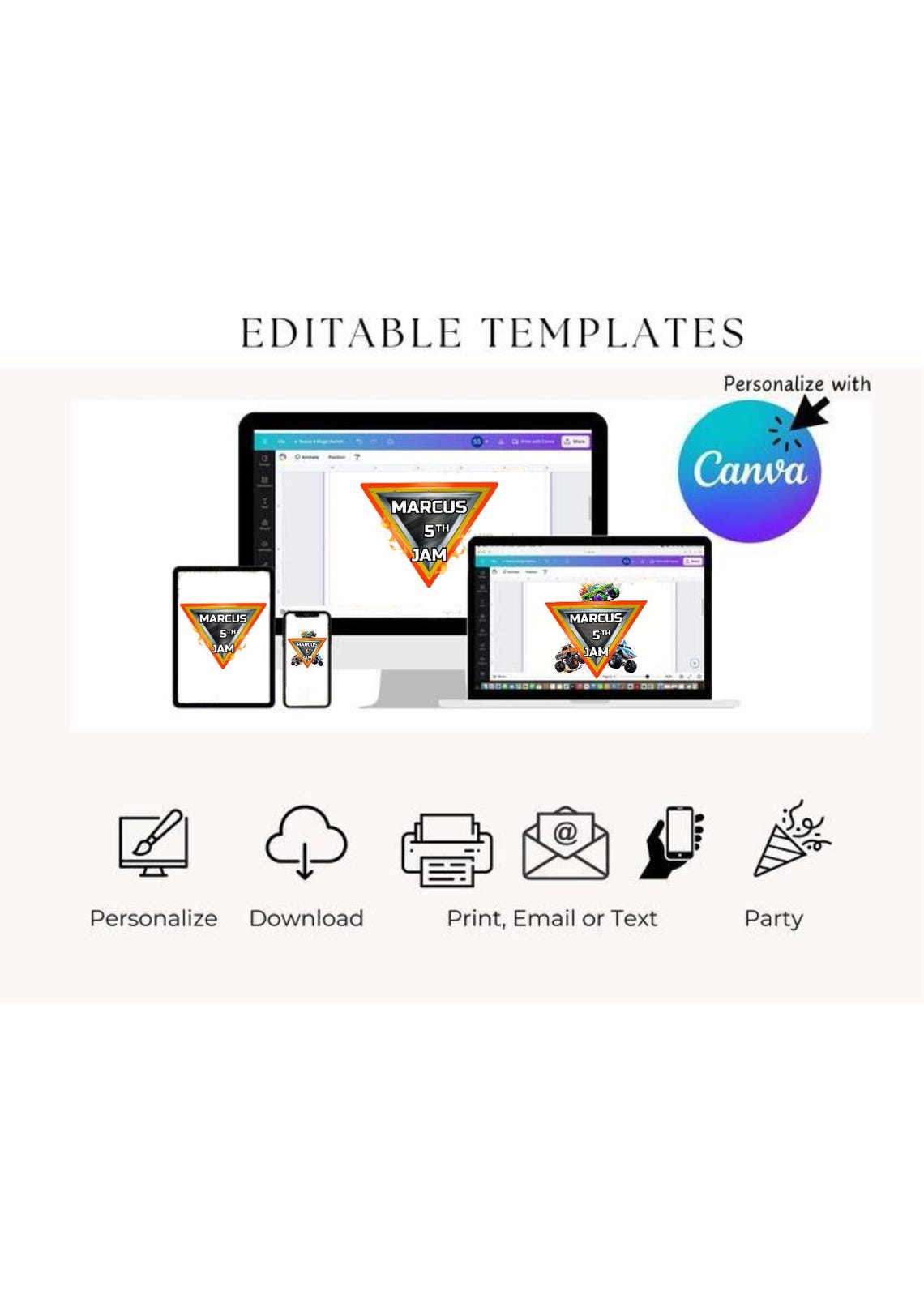 2 Editable Monster Truck Logos With Custom Text,canva Template ...