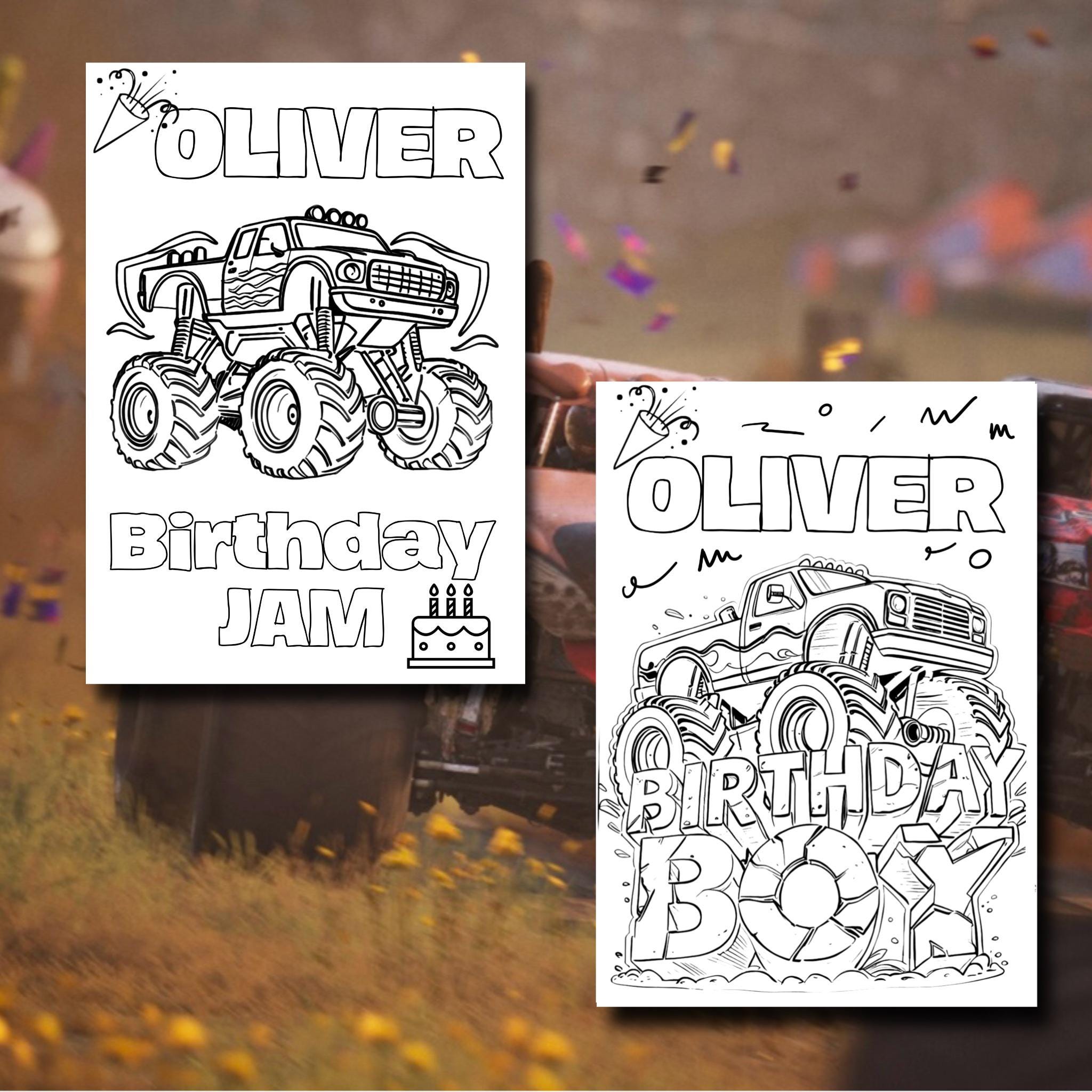 Monster Truck Birthday Coloring Pages - Personalized Name & Age ...