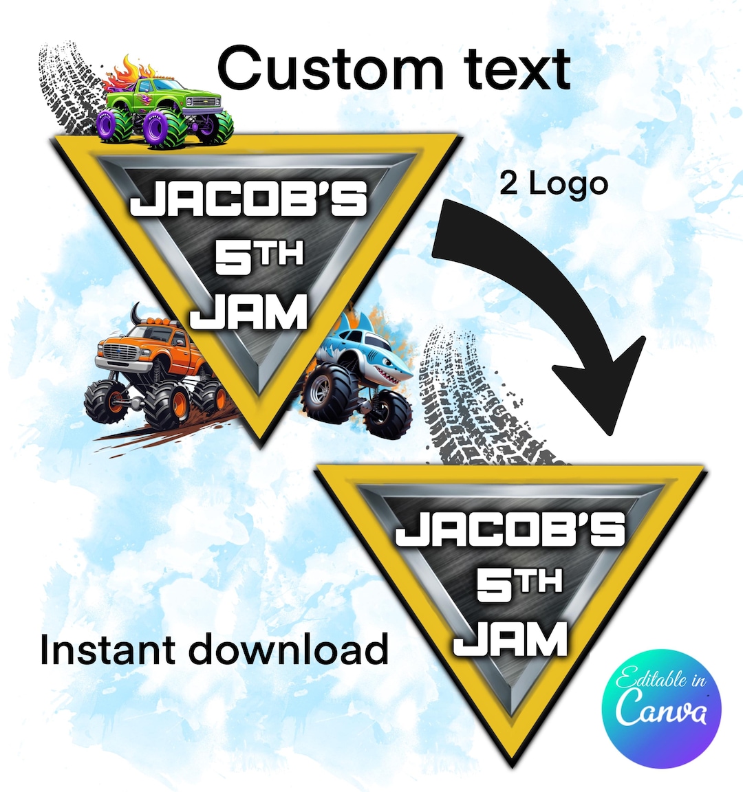 2 Editable Monster Truck Logos With Custom Text,canva Template ...
