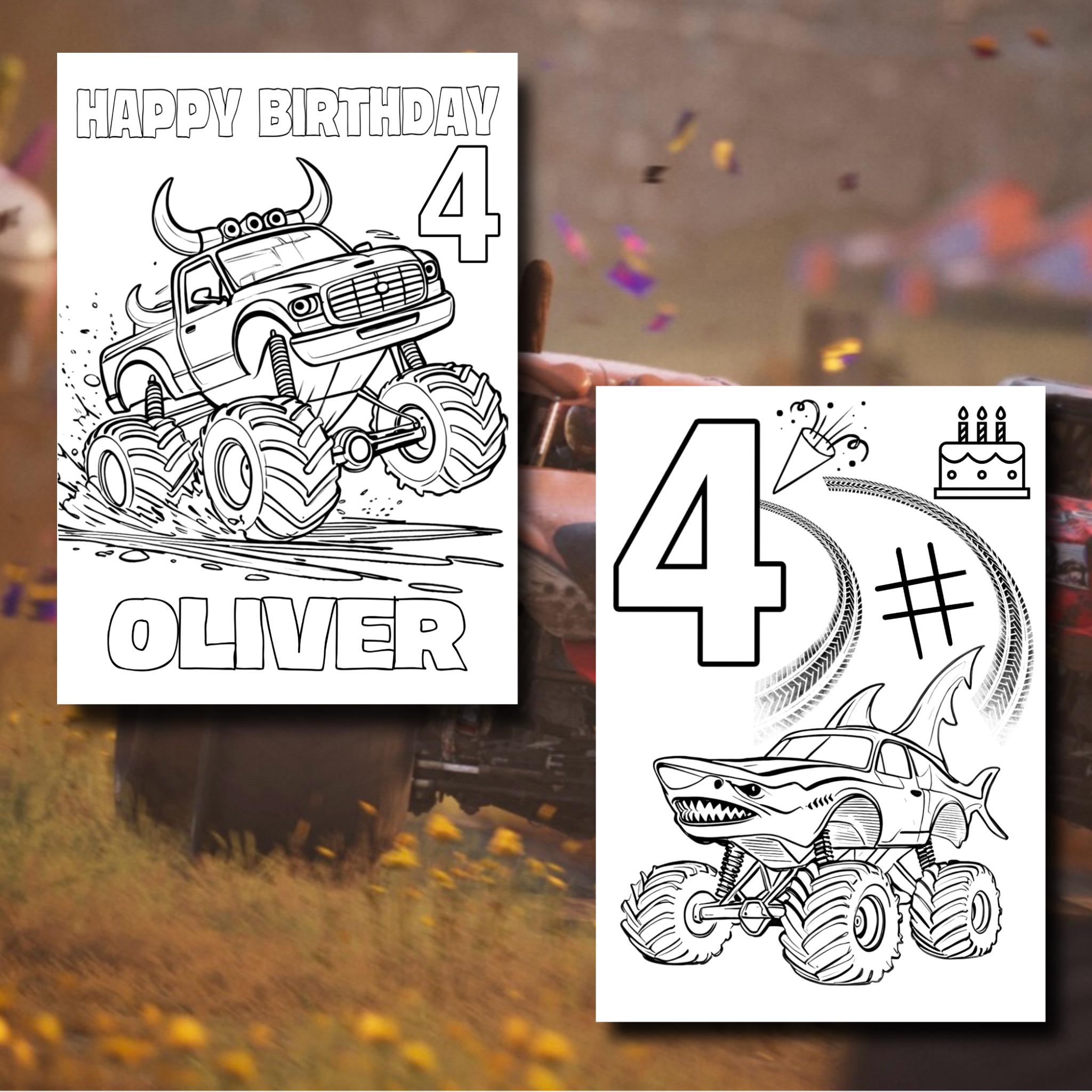 Monster Truck Birthday Coloring Pages - Personalized Name & Age ...