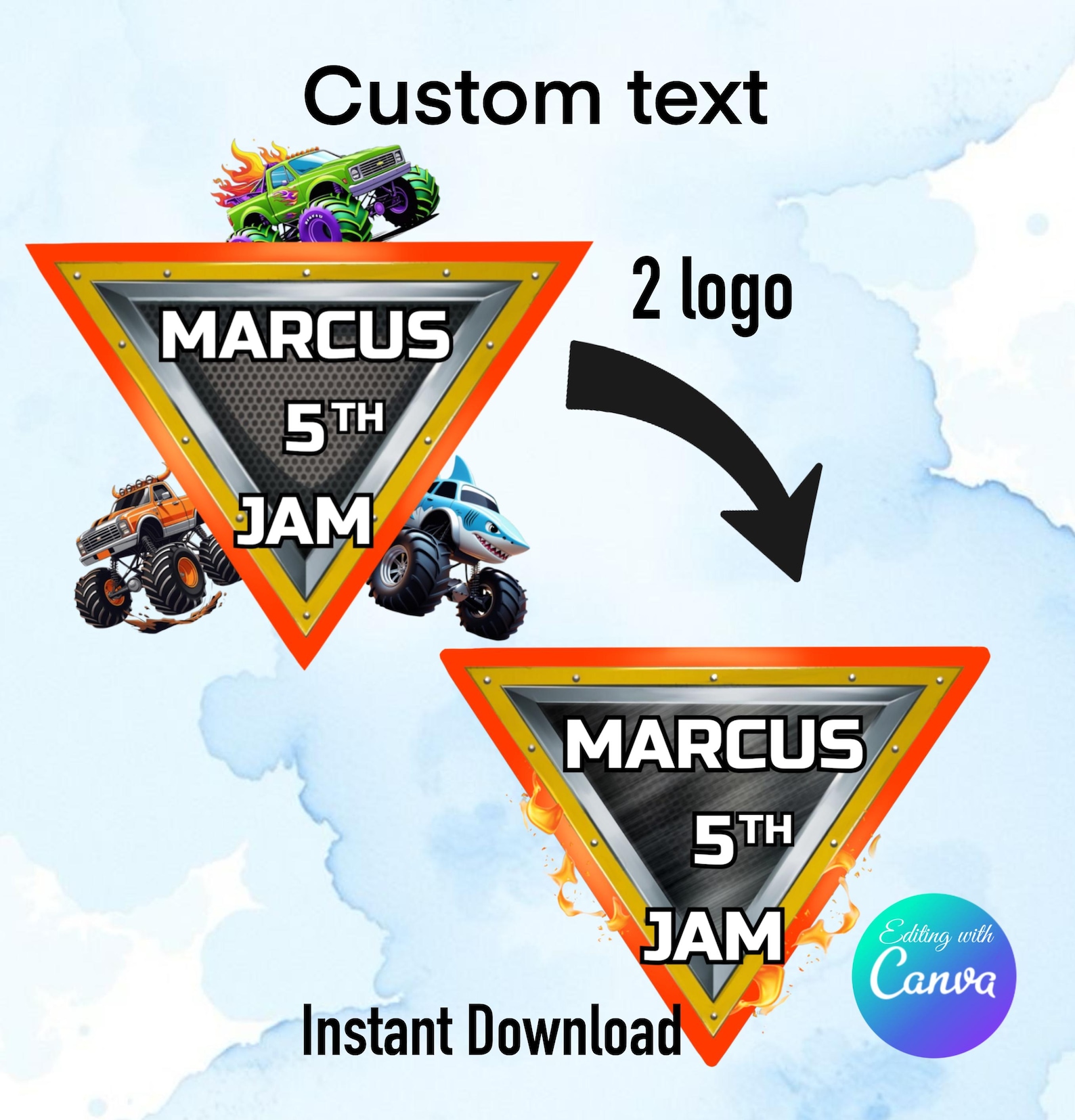 2 Editable Monster Truck Logos With Custom Text,canva Template ...