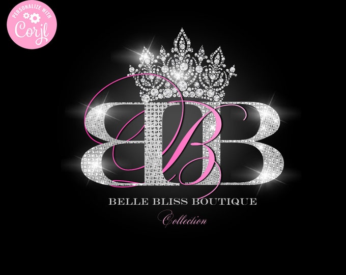 DIY Glitter Boutique Logo, Editable Pink Tiara Crown Logo Design for ...