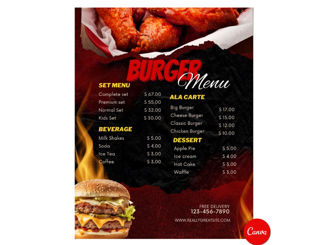 Editable Menu Flyer, Menu Template, Food Menu, Food Flyer, Restaurant ...