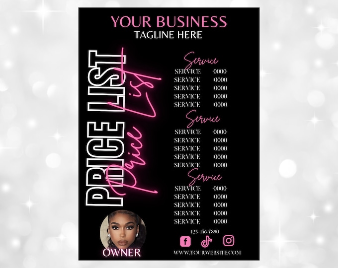 Holiday Vendor Price List Template, Editable Pricelist Sign for ...