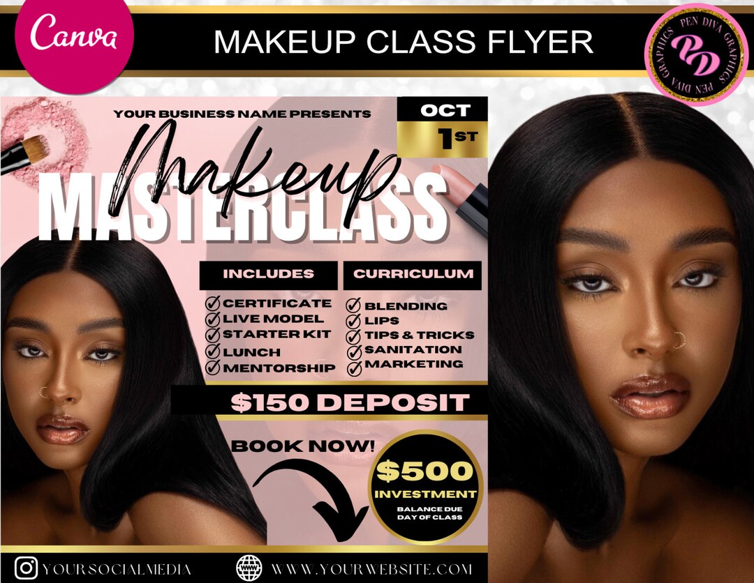 DIY Make up Course Flyer, Make up Flyer, Makeup Template, Makeup Class ...