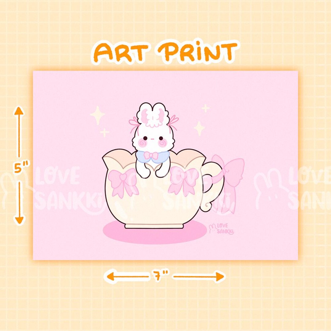 Coquette Teacup Bunny - 5x7 Art Print | Cute Coquette Bunny ...