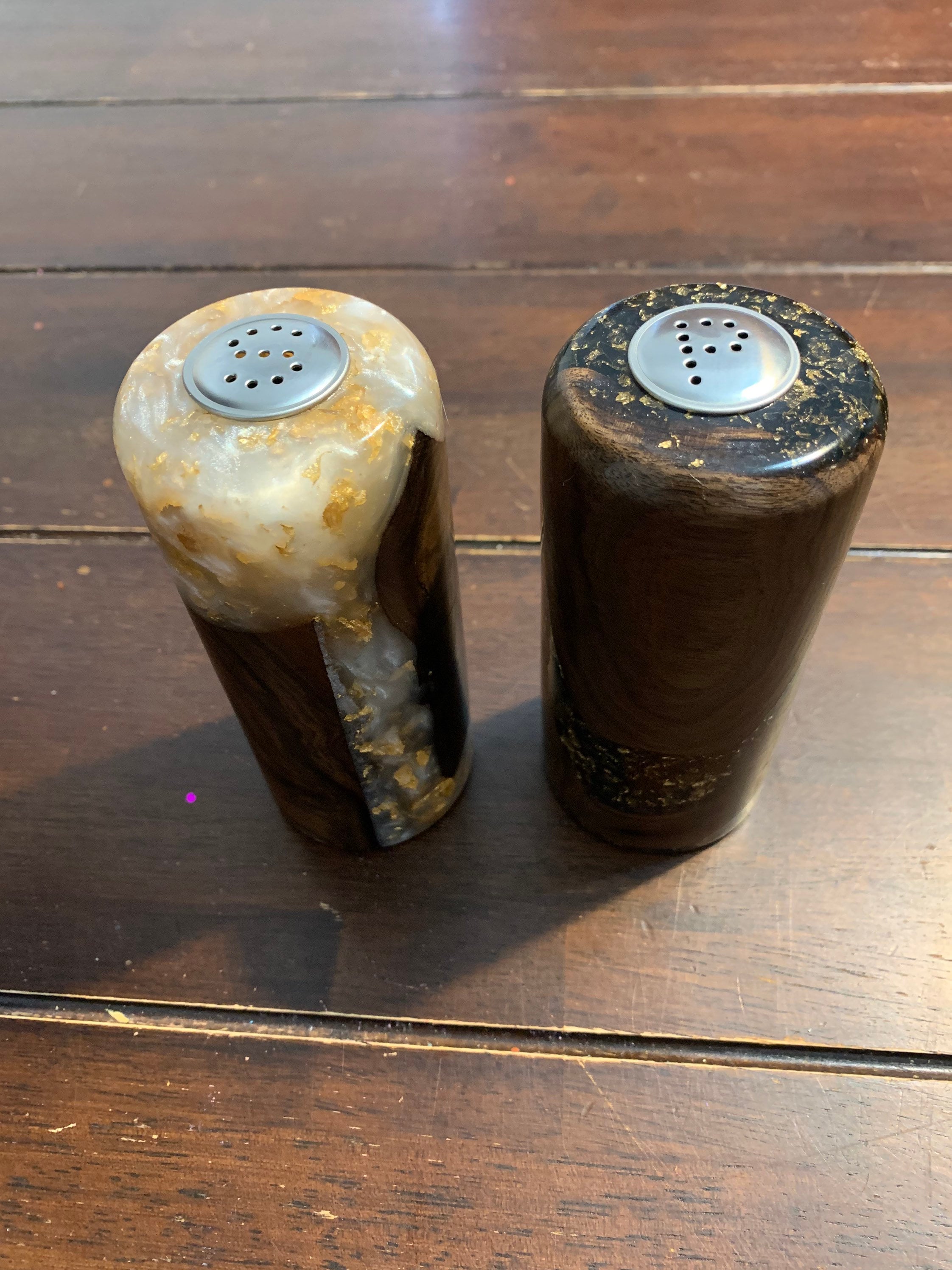 Black and White With Gold Leaf Salt and Pepper Shakers - Etsy