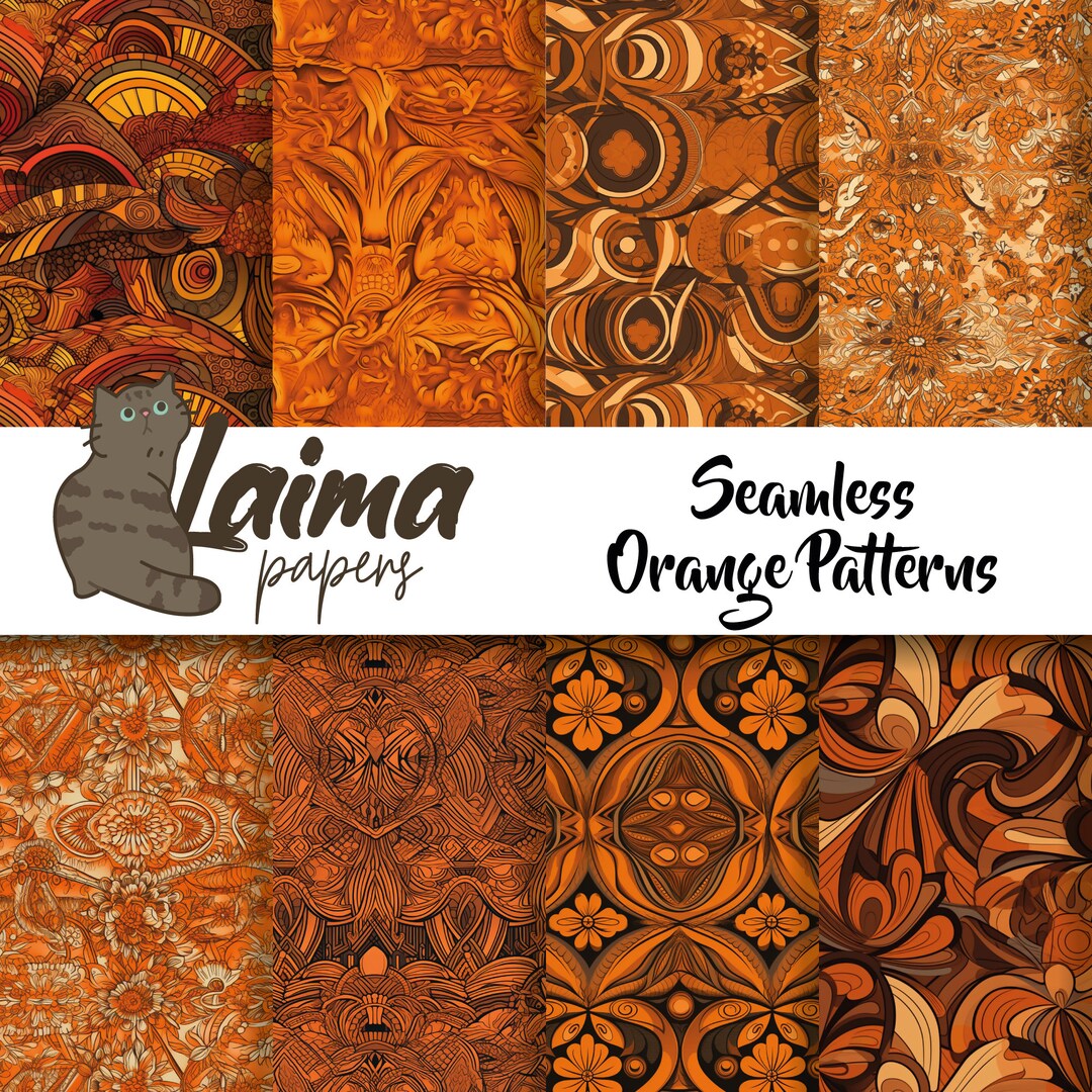Seamless Orange Patterns, Art Deco Style Scrapbooking Papers, Orange ...