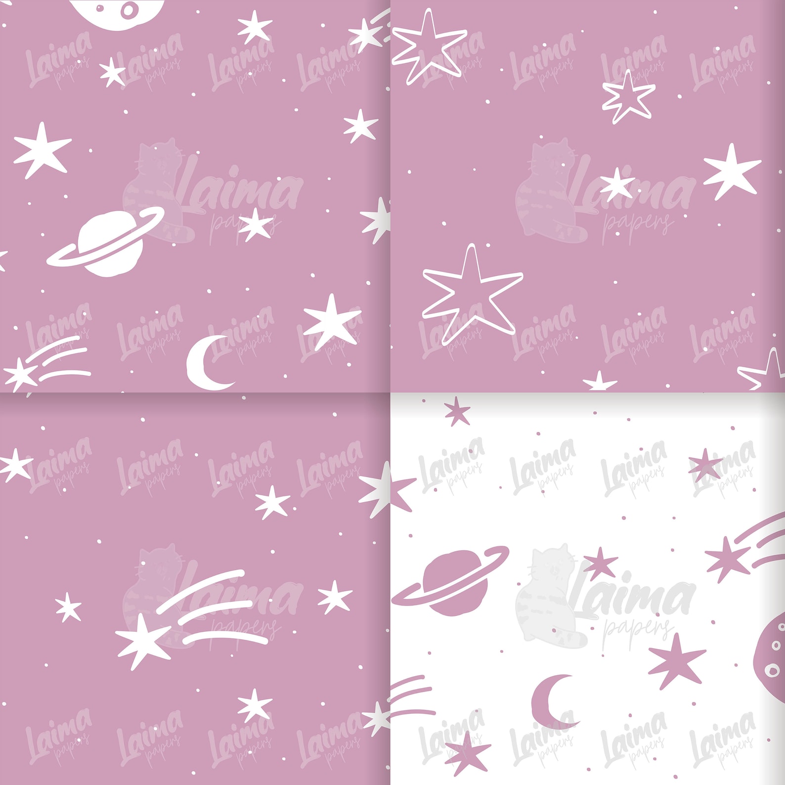 Lilac Stars and Moon Scrapbook Papers, Stars Digital Paper, Hand Drawn ...