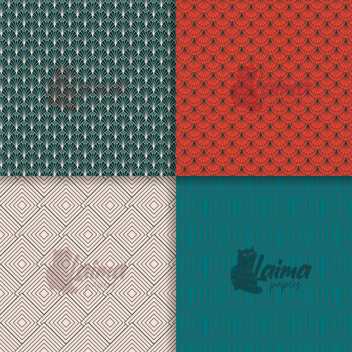 Art Deco Printable Paper, Art Deco Scrapbook Kit, Digital Craft Paper ...