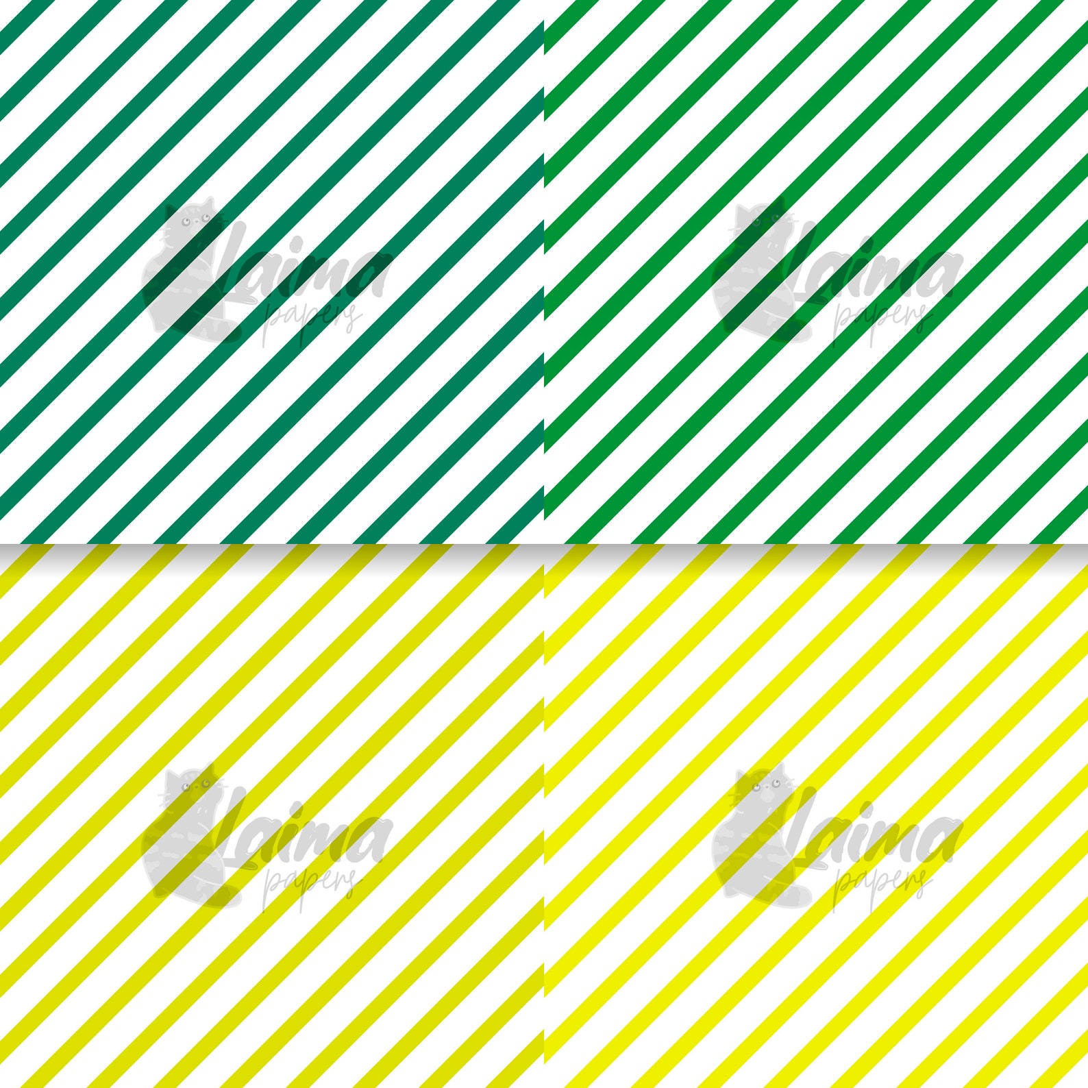 Green Stripes Printable Paper Pack of 20, Green Scrapbooking Paper ...