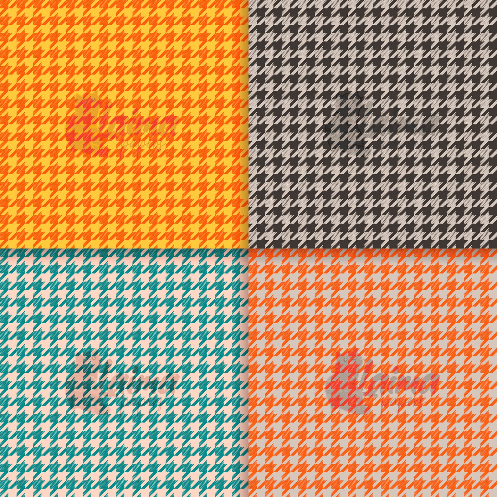 Houndstooth Digital Scrapbook Paper, Printable Houndstooth Paper, DIY ...